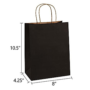 BagDream Gift Bags 8x4.25x10.5 25Pcs Black Kraft Paper Bags, Paper Gift Bags with Handles, Paper Shopping Bags Wedding Birthday Party Favor Bags Merchandise Retail Bags Sacks