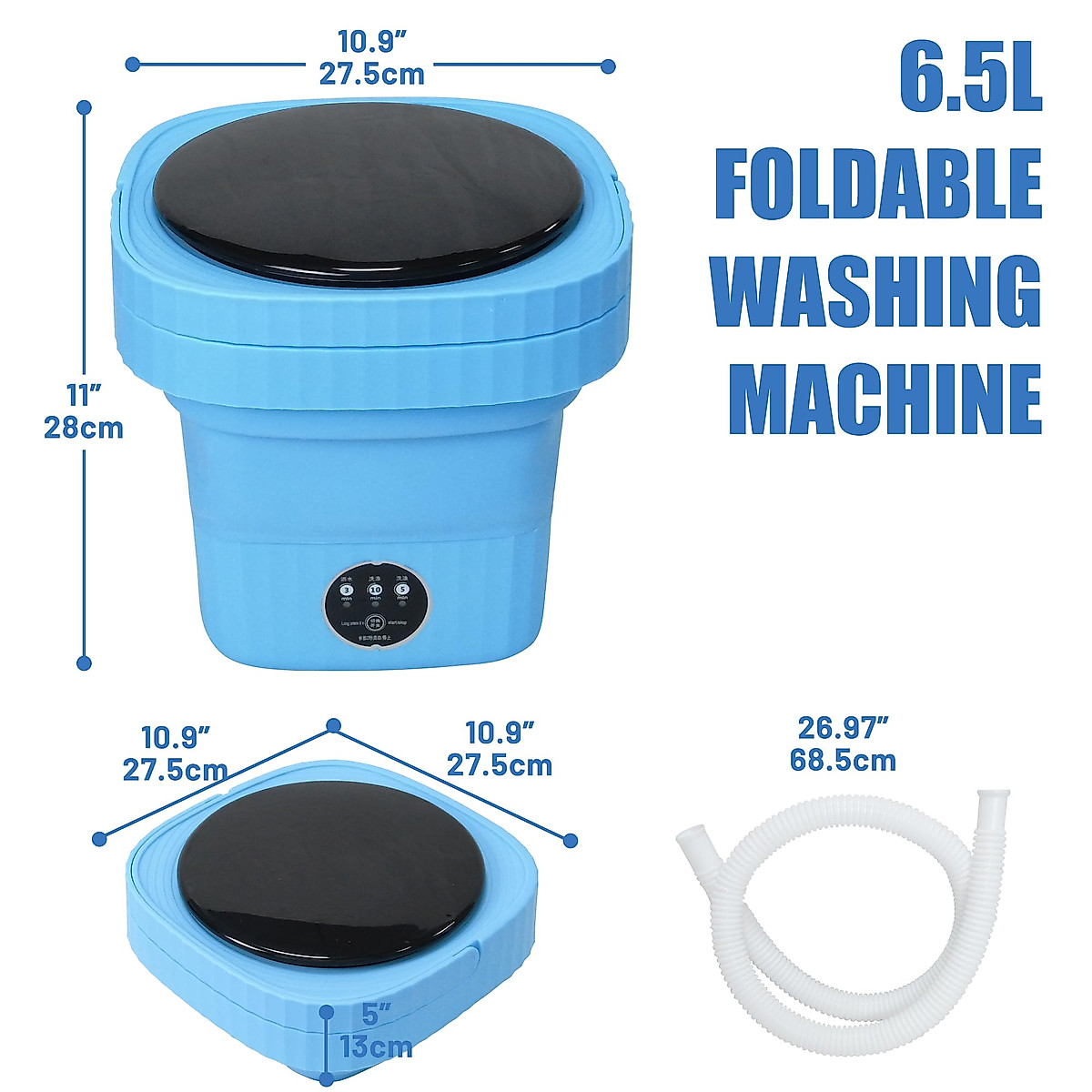 Caroeas Portable Washing Machine, 6.5L Foldable Mini Washing Machine and Dryer Combo with 3 Modes, Small Portable Washer for Laundry, Apartments, Dorm, Camping, RV and Travel, Blue