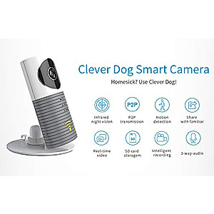 Clever Dog Camera Wifi, Small Pet Nanny Camera with Audio and Video, Cell Phone App, Wide Angle, Motion Sensor, Night Vision, Indoor, Cheap Camera for Home Security, Puppy, Baby Monitor