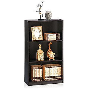 Furinno Basic 3-Tier Bookcase Storage Shelves, Espresso & Simplistic Study Table, Espresso