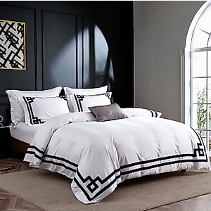 CASA BOLAJ DESIGNED TO DREAM 3 Pcs Do Not Include Filling Duvet Cover Set 100% Egyptian Cotton Sateen Luxury 400 TC (White Black, King)