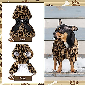 2 Pieces Leopard Print Faux Fur Dog Coat Fluffy Warm Sweater Medium Girl Dog Clothes Puppy Clothes for Small Dogs Girl Soft Faux Fur Pet Jacket for Chihuahua Winter Autumn Cold Weather Cat
