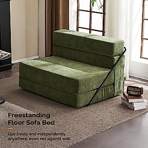 VINGLI Futon Sofa Bed Sleeper Sofa Chair Bed Twin Floor Sofa Bed Small Couch Folding Mattress Olive Green Couches for Living Room Floor Chair Freestanding RV Futon Couches for Indoor and Outdoor