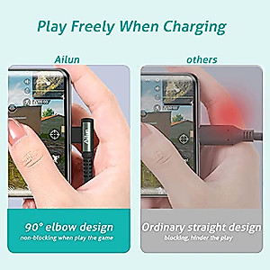 Ailun USB C Cable Right Angle 90 Degree Elbow USB A to C 60W PD Fast Charge Nylon Braided 3Pack [3ft+6ft+6ft] for Galaxy S22/S22+/S22 Ultra, S21 5G, S20 S10 iPad Pro MacBook Switch