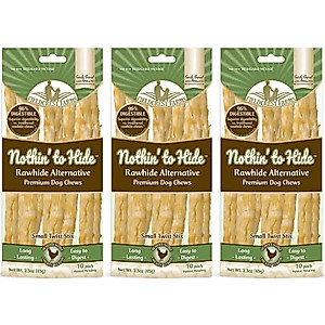 Fieldcrest Farms Nothing to Hide Natural Rawhide Alternative Twist Stix for Dogs - 3 Pack (30 Sticks) Premium Grade Easily Digestible Chews - Great for Dental Health (Chicken, Small Stix)