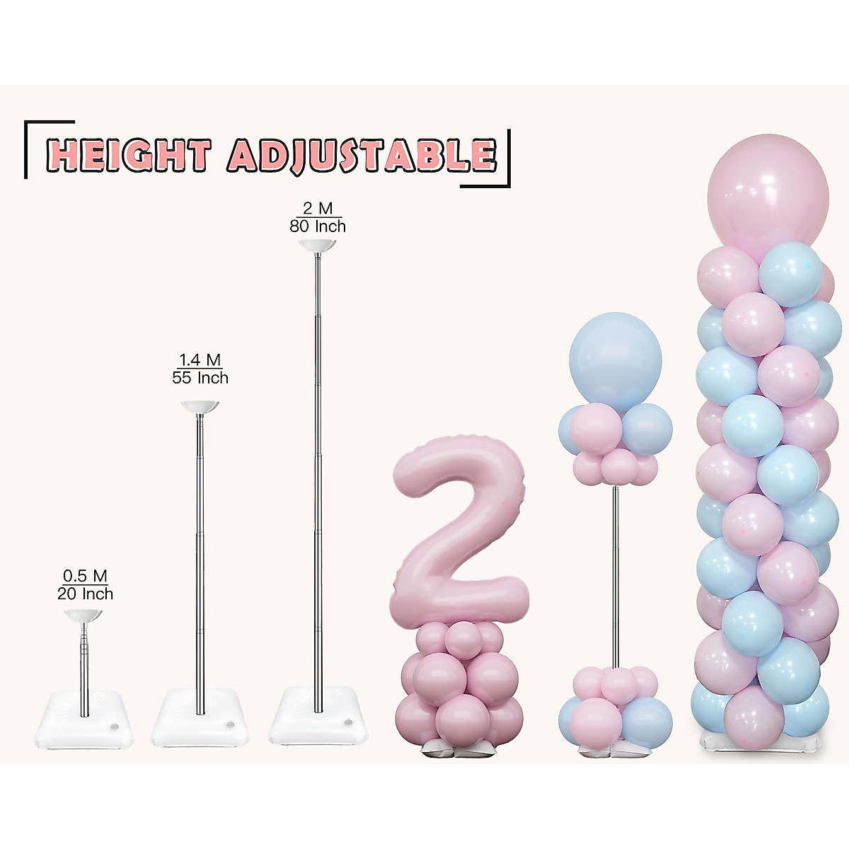 YALLOVE Balloon Column Stand, Set of 2 Balloon Stand with 10 Inch Latex Balloons