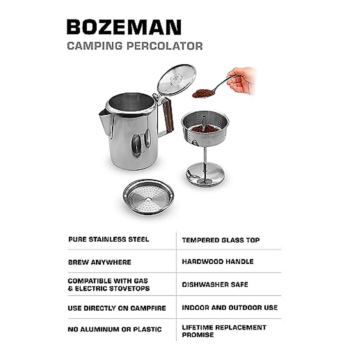 COLETTI Bozeman Camping Coffee Pot – Coffee Percolator – Percolator Coffee Pot for Campfire or Stove Top Coffee Making – 9 CUP