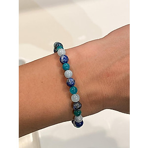 LKBEADS Natural Amethyst, White Agate, Smoky quartz 8mm rondelle smooth 7inch Semi-Precious Gemstones Beaded Bracelets for Men Women Healing Crystal Stretch Beaded Bracelet Unisex