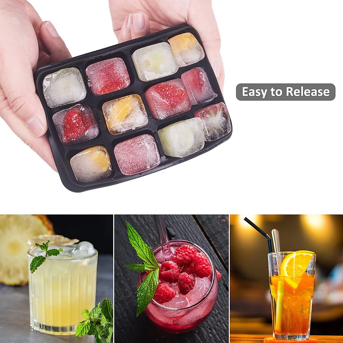 Silicone Ice Cube Trays with Lid for Freezer 3 Pack, Annaklin 12-Grid Easy Release Stackable Small Ice Trays Ice Cube Molds for Cocktail, Whiskey, Chocolate, Flexible & Removable Lids, BPA Free, Black