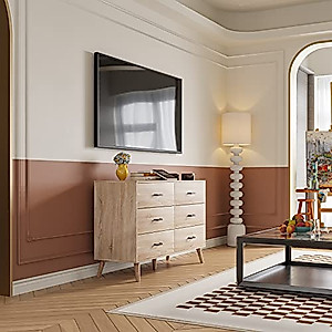 Bigbiglife Wood Dresser for Bedroom, 6 Drawer Dresser with Metal Handles, Mid Century Modern Dresser Double Chest of Drawer (Light Oak)