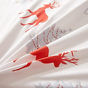 LAMEJOR Christmas Duvet Cover Set Queen Size Soft, Christmas Theme Reindeers/Bells/Christmas Trees Pattern Holiday Decor, 1 Duvet Cover+2 Pillow Cases