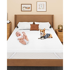 Zenzy 3" Queen Waterproof Mattress Topper Cover, [100% Waterproof] [Ultra-Soft] Cover for Mattress Topper, Washable & with Adjustable Straps, Oeko-TEX Certified [Only Cover]- White