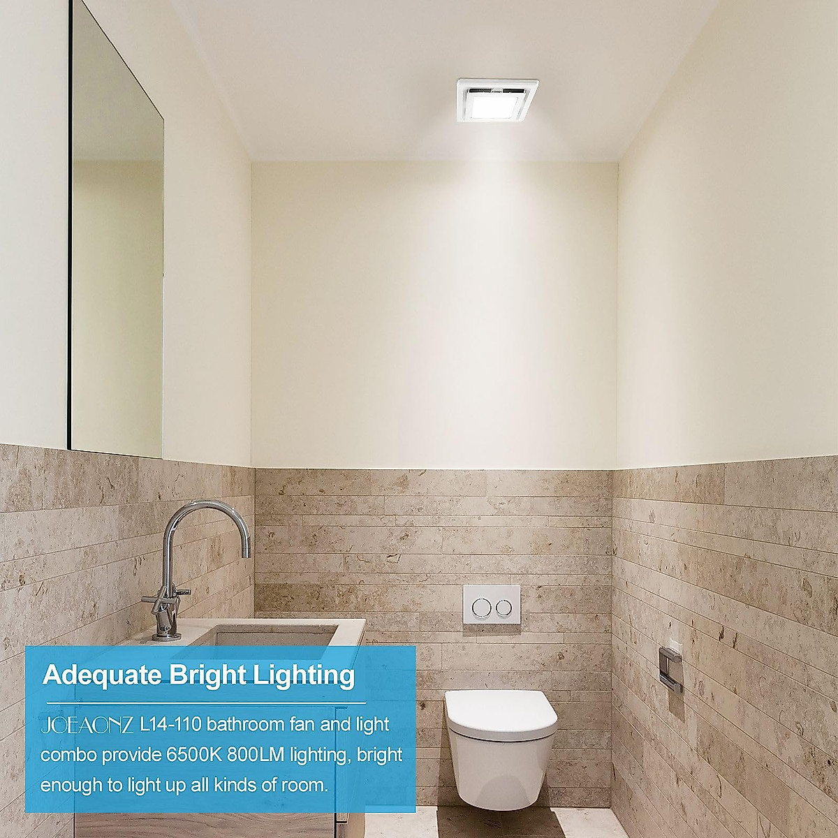 JOEAONZ Bathroom Fan with Light 110 CFM Quiet, 6500K 800LM Household Ventilation Fan Light Combo, Energy Saving Ceiling Mount Bathroom Exhaust Fan, Multipurpose Bath Extractor Fan, Easy to Install