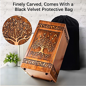 Aioguisn Handmade Wooden Urn, Cremation Urns for Human Ashes Adult Male Female 250lbs, Engraved Tree of Life Funeral Burial Urn Box(Tree of Life)
