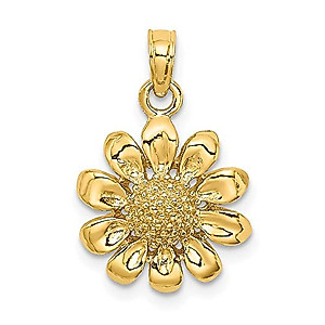 IceCarats 14K Yellow Gold Sunflower Necklace Daisy Pendant Sunshine Summer Flowers Charm Only