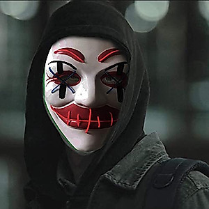 Scary Halloween Mask, LED Light up Mask Cosplay, Glowing in The Dark Costume with 3 Lighting Modes Who Am I Face Masks for Men Women Kids