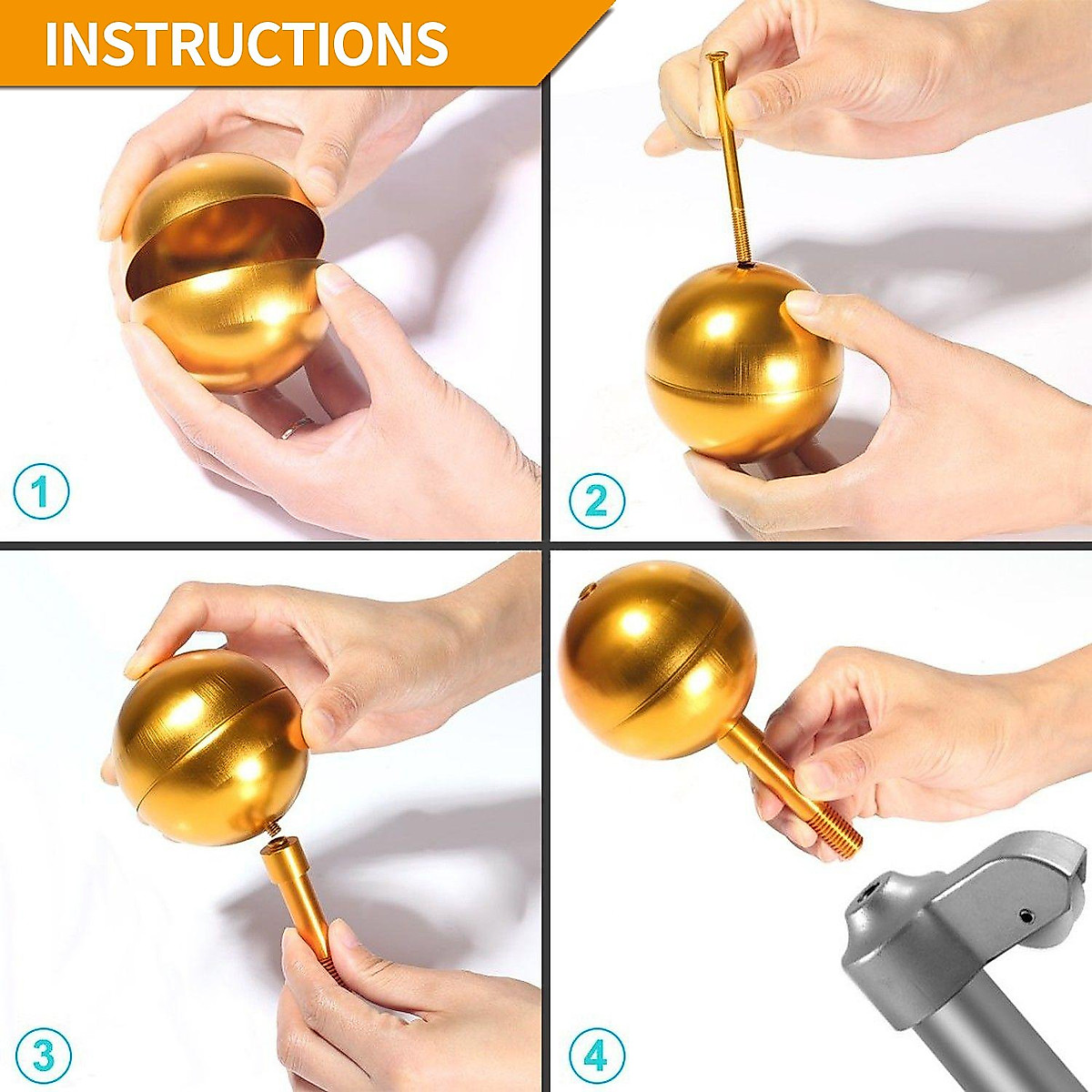 Anley Authentic 3" Flagpole Ball Topper Ornament - Gold Anodized Aluminum Finish - Weatherproof Top Replacement - Fit Standard USA Flag Poles, Pulley Truck & Solar Lights