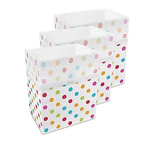 Clean Cubes 13 Gallon Disposable Trash Cans (3-Pack). Reusable Garbage and Recycling Bins for Parties, Events, and More (Polka Dot - 18" Tall x 14" Wide 10" Deep)