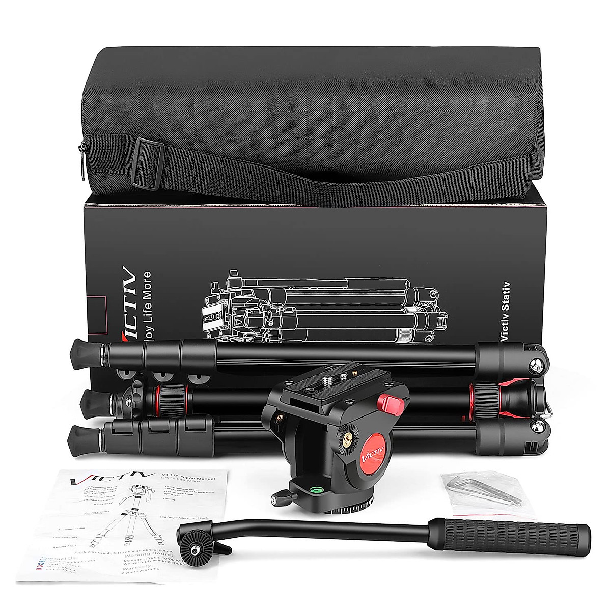 Tripod Camera Tripod, 72" Video Tripod with Fluid Head, Aluminum Heavy Duty Tripod with Carry Bag, Professional Camera Tripods & Monopods, Compatible with Video Camera, DSLR, Camcorder