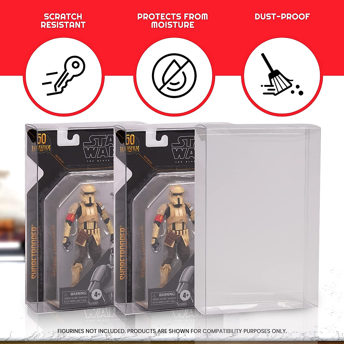 EVORETRO Action Figure Display Case for 6 in Star Wars Black Series Archive 50th Carded - 10 Pack - Clear 0.40 mm Thick PET Plastic Protective Box Case Storage - Keep Your Collection in Mint Condition