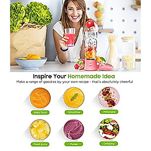 MoKo Portable Blender, 270 Watt Personal Blender for Shakes and Smoothies,21OZ Personal Blender USB Rechargeable with 6 Blades, BRA Free, Smoothie Blender for Kitchen Sports Travel and Outdoors, Pink