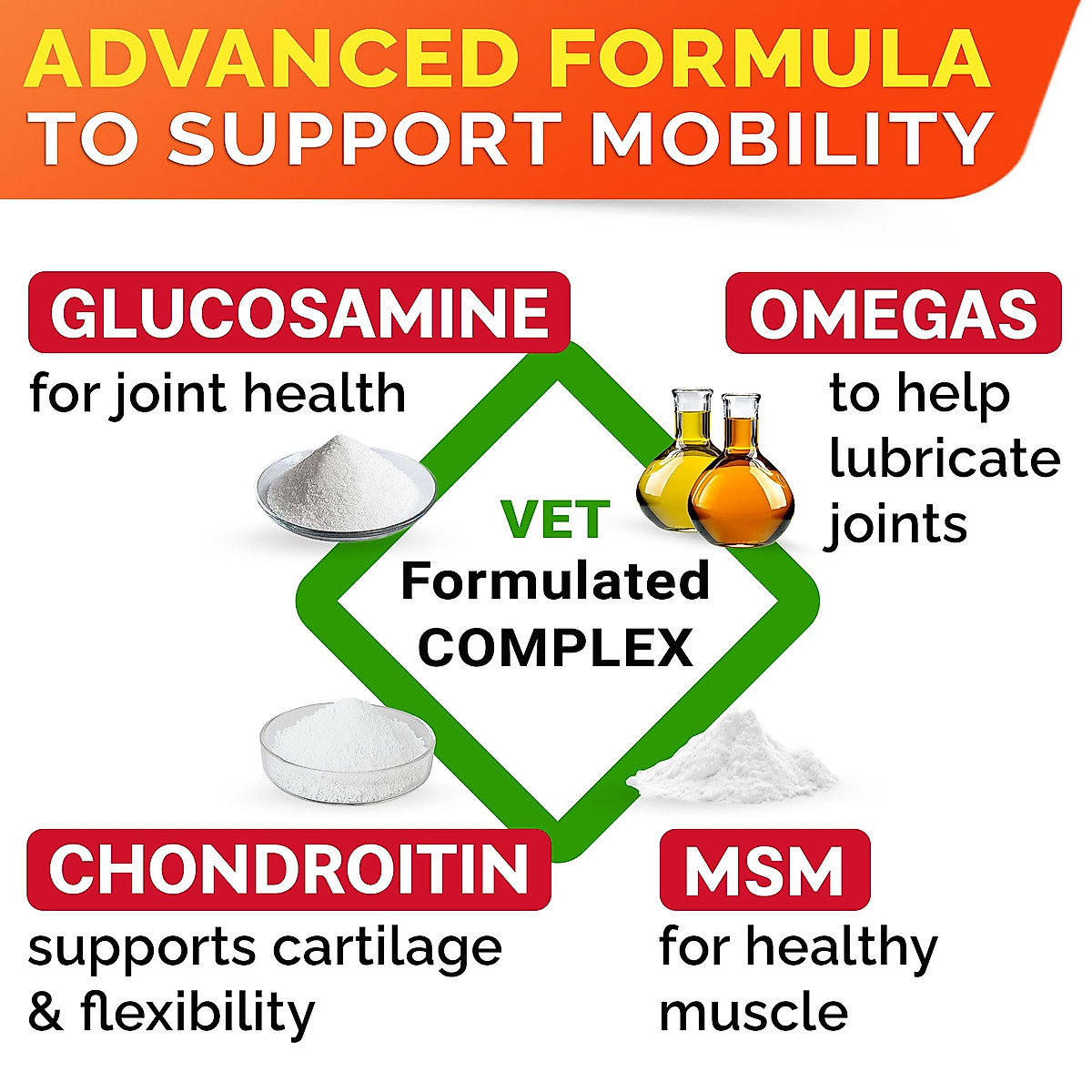 Senior Advanced Glucosamine Joint Supplement for Dogs - Hip & Joint Pain Relief - Small + Large Breeds -Omega-3 Fish Oil - Chondroitin, MSM- Mobility Soft Chews for Older Dogs - Bacon Flavor - 240Ct