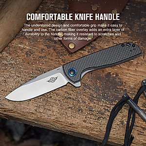 OKNIFE Freeze 2 Folding Pocket Knife, EDC Folding Knife with Carbon Fiber Overlay Handle, 154CM Steel Blade and Ceramic Ball Bearing Washer for Camping