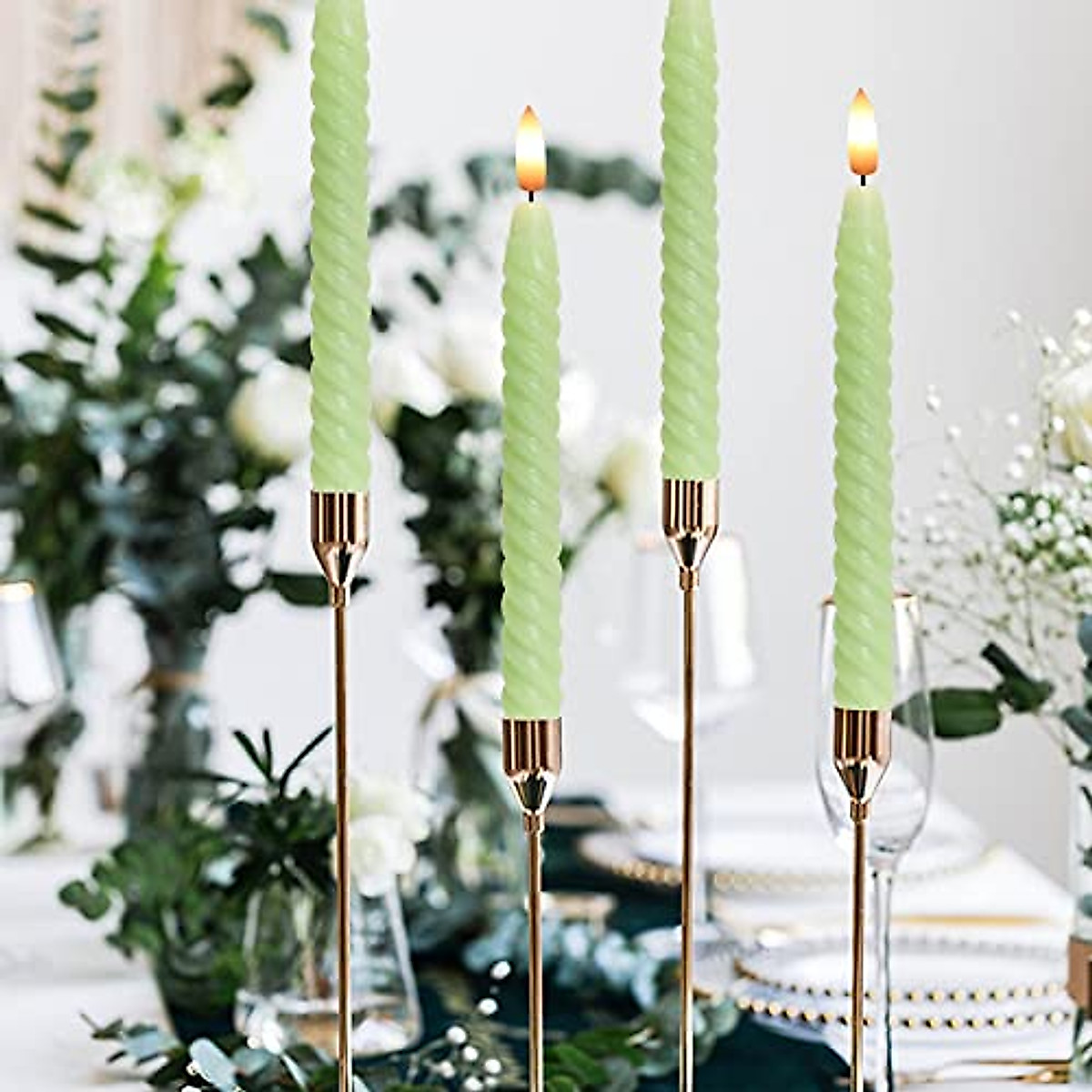 Lasumora Christmas Flameless Taper Candles Flickering with 10-Key Remote, Battery Operated 3D Wick LED Spiral Window Candles 6 Pack Real Wax Wedding Home Birthday Christmas Decor(0.78 X 9.8 Inchs)
