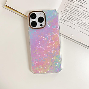 YeLoveHaw for iPhone 15 Pro Max Phone Case for Women Girls, Glitter Pink Purple Leopard Print Pattern, Shiny White Shell Slices, Slim Hard Protective Cover for iPhone 15ProMax 6.7''(Colorful Leopard)