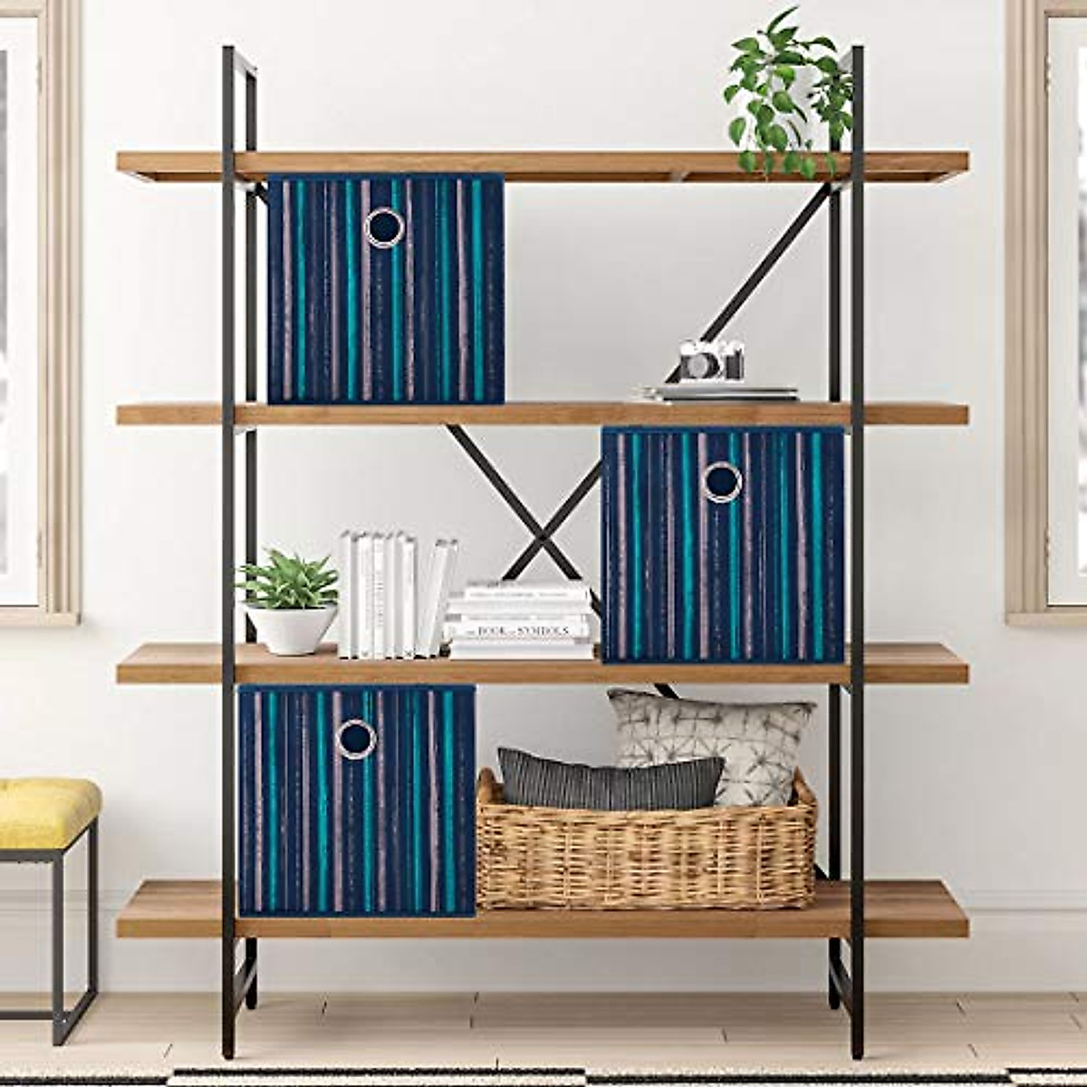 i BKGOO Foldable Storage Cube Drawer Bins Collapsible Fabric Storage Boxes with Round Metal Grommets for Organizing Shelf Nursery Home Closet 4Pack&6Pack 11x11x11 inch (6 Pack Blue, 11x11x11 inch)