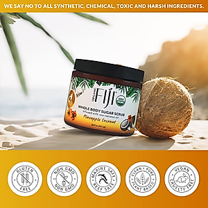 Organic Fiji Whole Body Scrub - Infused with Coconut Oil, Exfoliating Sugar Scrub for Smooth and Soft Skin, Exfoliates & Restores Skin's Natural Biosphere, Pineapple Coconut 20 oz