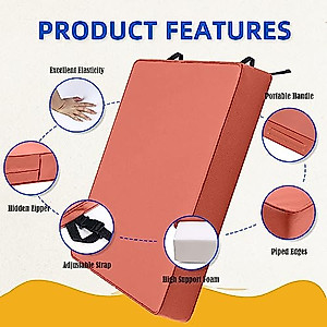 SECLATO Patio Chair Cushion 20x20 Inch Waterproof Outdoor Seat Cushions for Patio Furniture 5-Year Color Fastness Garden Sofa Couch Chair Pads with Handle and Adjustable Straps, 2 Pack, Spice