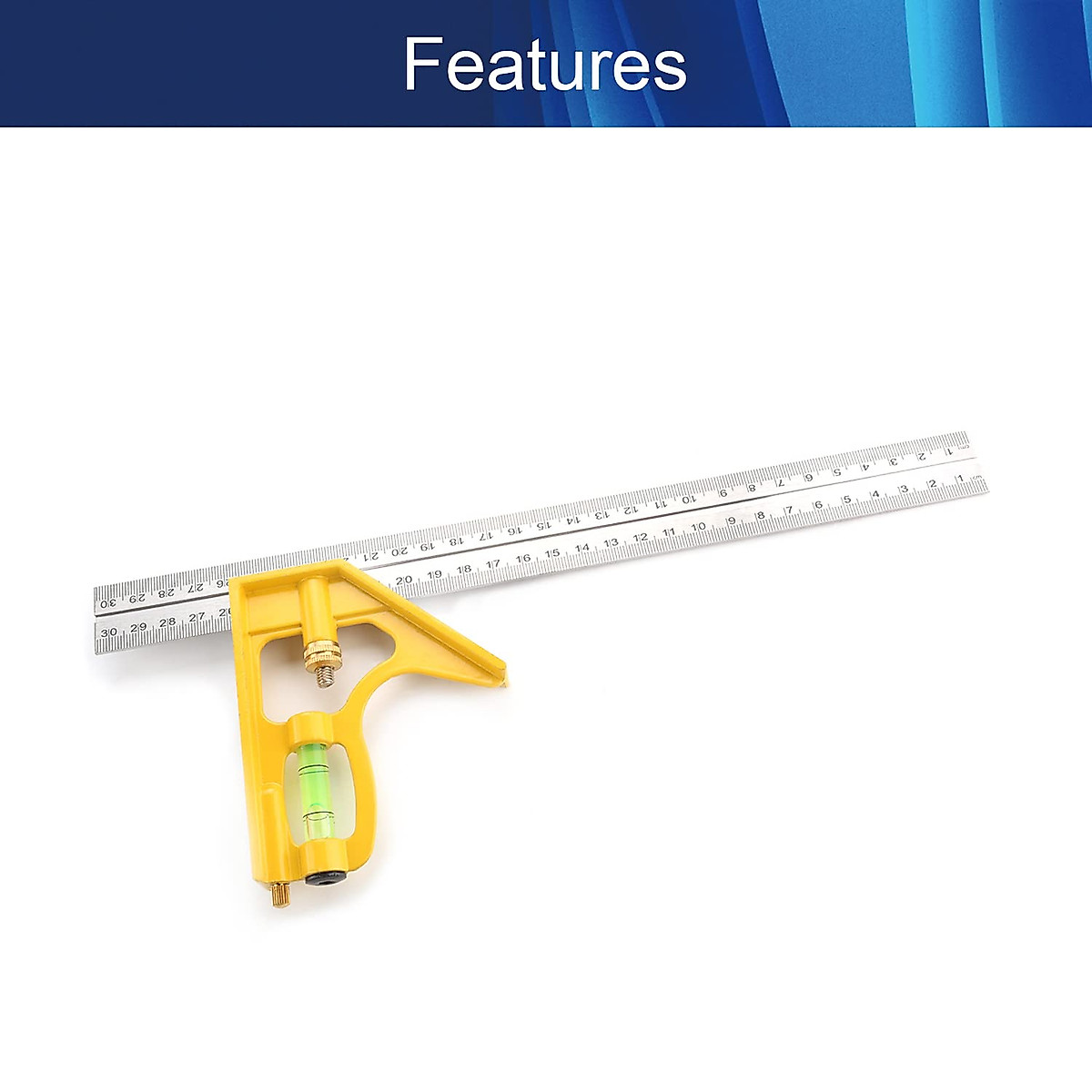 Bettomshin 1Pc 300mm/12inch Right Angle Ruler, 304 Stainless Steel Engineers Combination Try Square Set Yellow Base, Square Ruler Measuring Gauge for Carpenter Engineer
