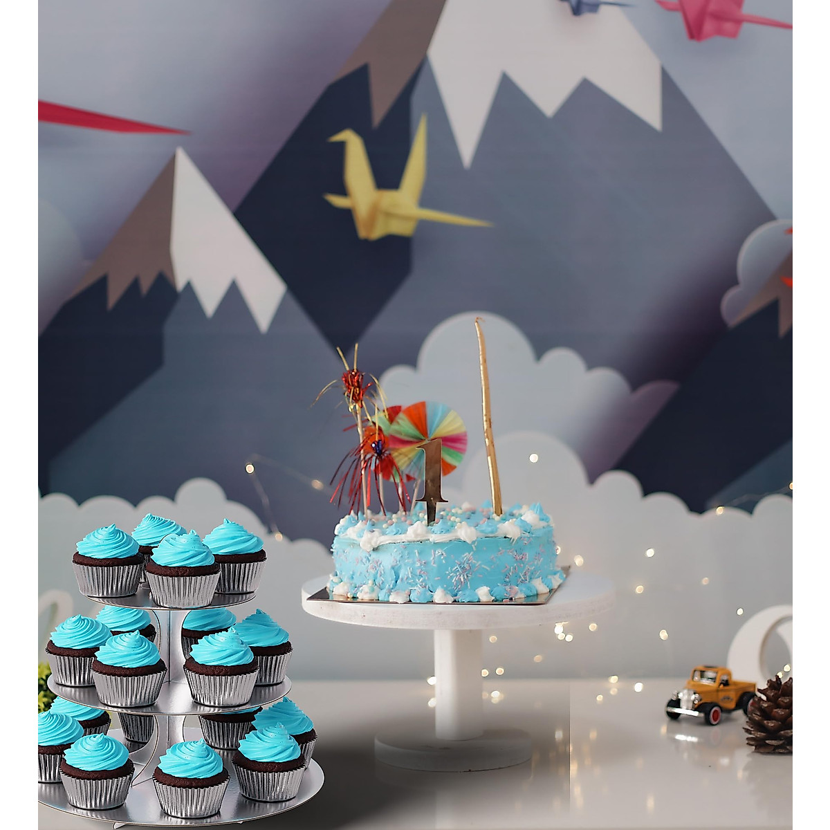 2 Set Cupcake Stand Tower 3 Tier, AUSOLEIL Black Tiered Cardboard Cupcake Display Stand, Round Stand Cupcake Dessert Holder Stand for Parties (Black)