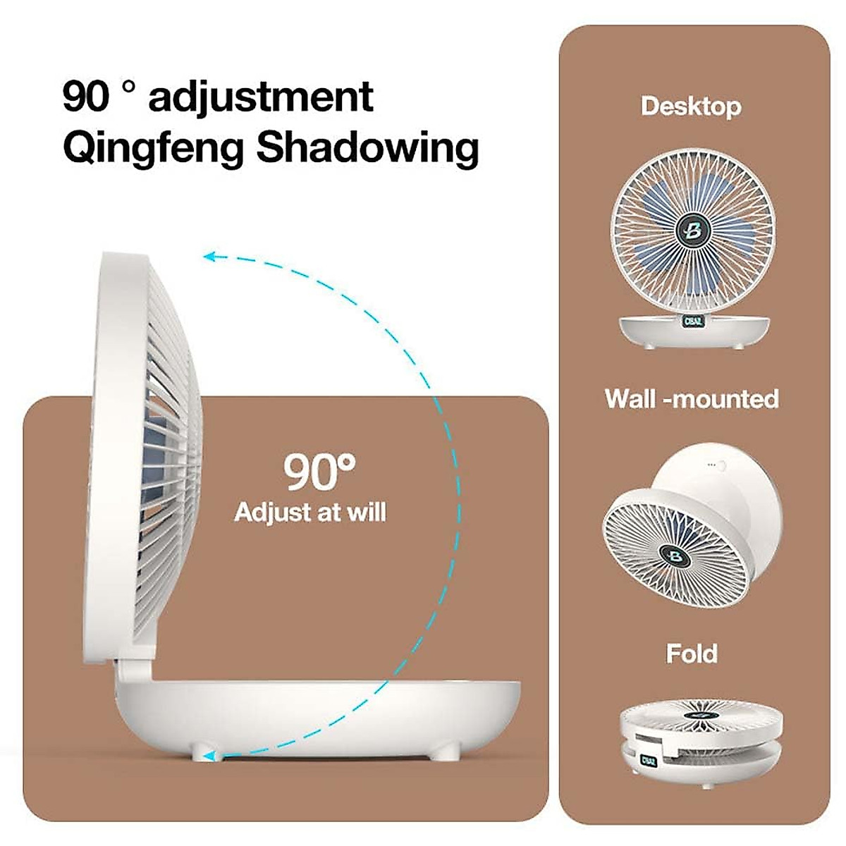 Foldable Air Circulation Fan, Portable Mini Fan, Household Dual-use Kitchen Fan, Wall-mounted desktop fan, Table Air Circulator Fan, Personal Fan, Ultra Quiet Small Table Fan, Office Desk fan (White)