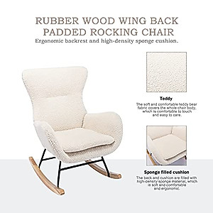 Kiztir Small Rocking Chair Nursery, Modern Rocking Chair with High Backrest, Comfy Accent Glider Chair for Nursery, Living Room, Bedroom (Beige)