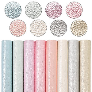 LOTOFUN Shiny Pearl Faux Leather Sheets: Soft Pearl Lustrous Textured Metallic PU Synthetic Leather Fabric 8Pcs/Set 12x8 Inch for Bows Earrings Making DIY Craft (Light Color)