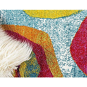 Unique Loom Lyon Collection Colorful Modern Abstract Floral Area Rug, 4 x 6 Feet, Blue/Yellow