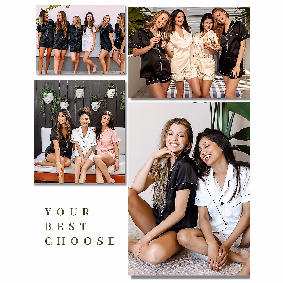 DXFZPGS Silk Satin Pajamas for Womens Pajama Sets Short Sleeve Soft Satin Button Down Loungewear 2 Piece Pjs Shorts Set A-black