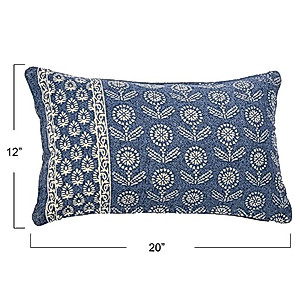 Creative Co-Op Floral Fields Lumbar Pillow Decorative Pillow, 12" x 20", Blue