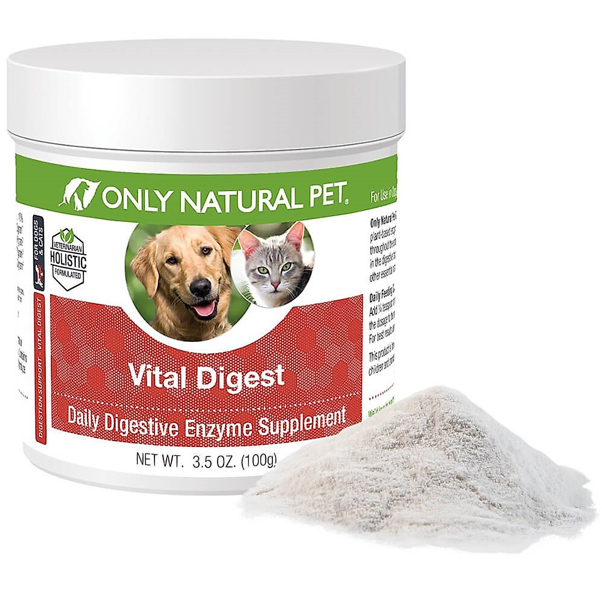 Only Natural Pet Vital Digest Formula for Dogs and Cats with Natural Digestive Enzymes - Holistic All-Natural Formula - 3.5 oz Powder