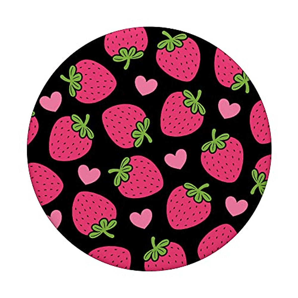 Cute Pink Strawberry Heart Pattern Strawberries Black PopSockets Swappable PopGrip