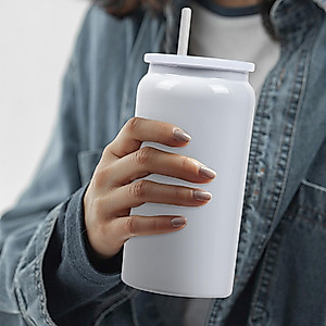 JYLJINGYULI 12 Pack 16 oz Sublimation Tumblers Blanks Glass Cups with Cup lid and straw,Stainless Steel double wall insulated Cups Blank, for Craft DIY