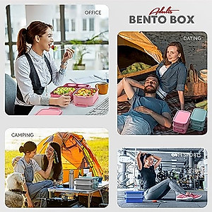 Jelife Adult Bento Box Lunch Box - 3 Layers Leak-Proof Stackable Bento Lunch Box for Adults, 72oz Large-Style All-in-One Bento Boxes Lunchbox with Utensil Sauce Containers for Dining Out,Work, Grey