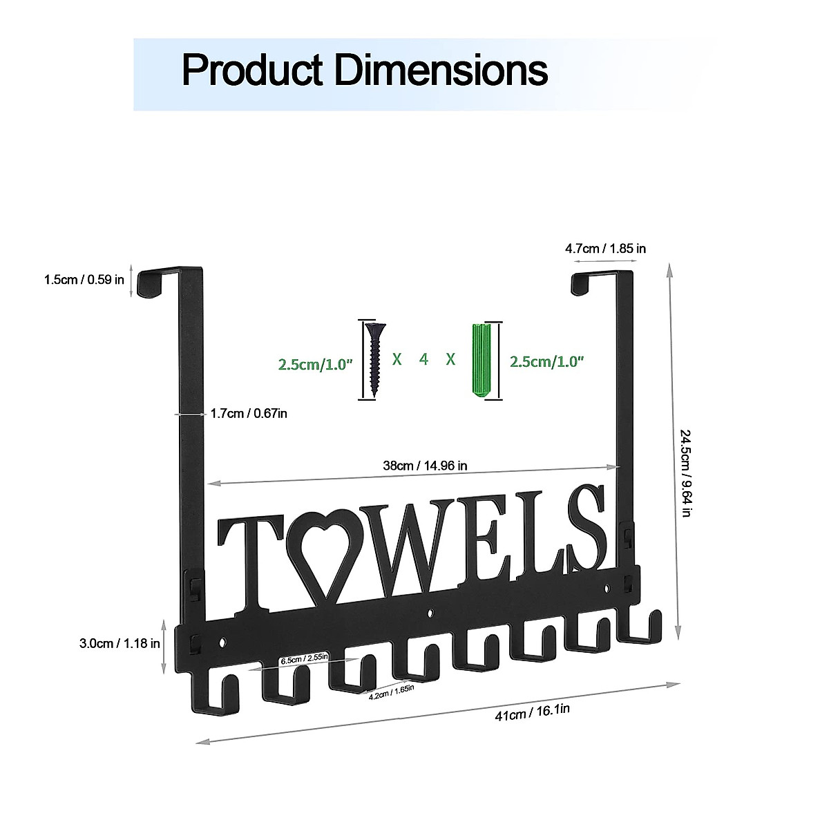 Kruodop Over The Door Hooks,Towel Holder for Bathroom, Black Towel Rack Coat Rack, Wall Mount Door Towel Hooks for Bedroom Kitchen, Door Towel Hanger for Hanging Hat Clothes Bathrobe Bag