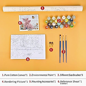 TISHIRON Paint by Number for Adults Cute Pig Adult Paint by Numbers Kits Art Paint by Numbers for Beginner Kids Gift Home Wall Decor(16x20inch).