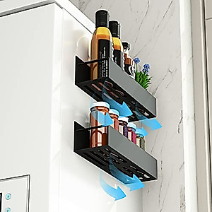 REALINN Magnetic Spice Rack Organizer, [4 Pack] Moveable Fridge Spice Shelves, Space Saver for Refrigerator and Microwave Oven, Metal Refrigerator Shelf, Black