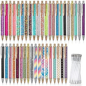 40 Pcs Sparkly Pens for Women Nurses Week Gifts Pen Gift Set Glitter Pen Fancy Pens Cute Pens Gold Glitter Colorful Ballpoint Pens 1 mm Black Ink with Replacement Refills for School Office