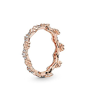 Pandora Flower Ring in Rose with 27 Bead-Set Clear Cubic Zirconia in Size 52
