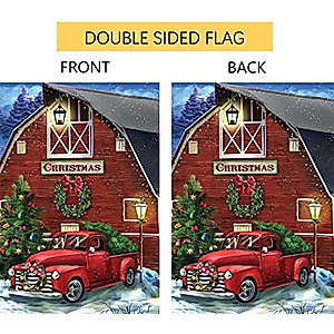 Christmas Vertical Garden Flag 12x18 Double Sided, Red Truck With House Flag For Outside, Merry Christmas Yard Flags, Durable Burlap Flag Holiday Farmhouse Patio Yard Outdoor Party Decor Gift